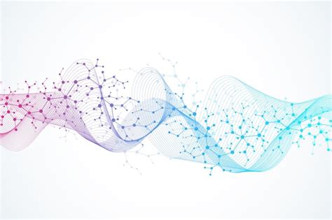 분자 구조 배경입니다 Dna 분자가 있는 과학 템플릿 벽지 또는 배너입니다 육각형 파도 흐름으로 Asbtract 분자 배경입니다 벡터 일러스트 레이 션 프리미엄 벡터