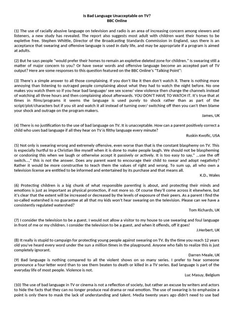 Is Bad Language Unacceptable On Tv Pdf Profanity