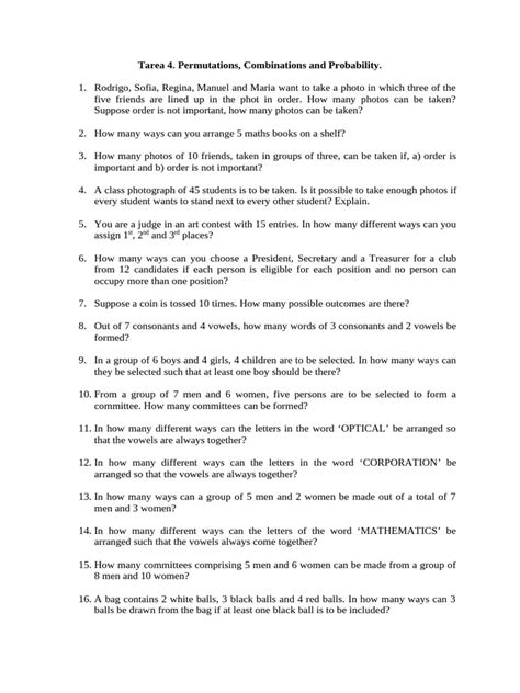 Tarea 4 Permutations Combinations And Probability Pdf Probability