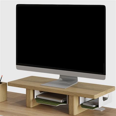 Полиця під монітор з натурального дерева з органайзерами M Tehnotable