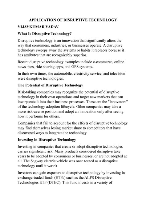 Application Of Disruptive Technology Vijay Application Of Disruptive Technology Vijaykumar