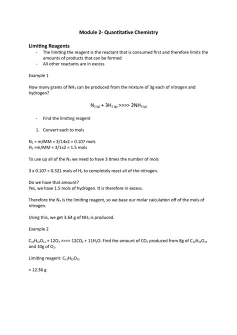 Limiting Reagent Module 2 Quantitative Chemistry Limiting Reagents The Limiting The Reagent