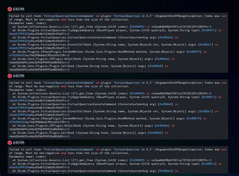 Failed To Call Hook Virtualquarriesconsolecommand On Plugin