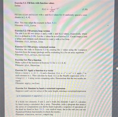 solved exercise 5 1 fill lists with function values define