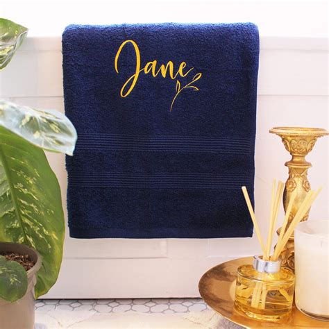 Personalised Navy And Gold Leaf Embroidered Towel Teddyts