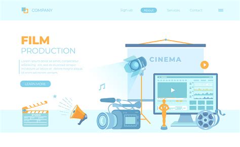 영화 제작 영화 제작 개념 영화 카메라 시끄러운 스피커 클래퍼 보드 시네 필름 비디오 편집기 웹 배너 방문 페이지 웹 템플릿에 사용할 수 있습니다 Film Premiere에