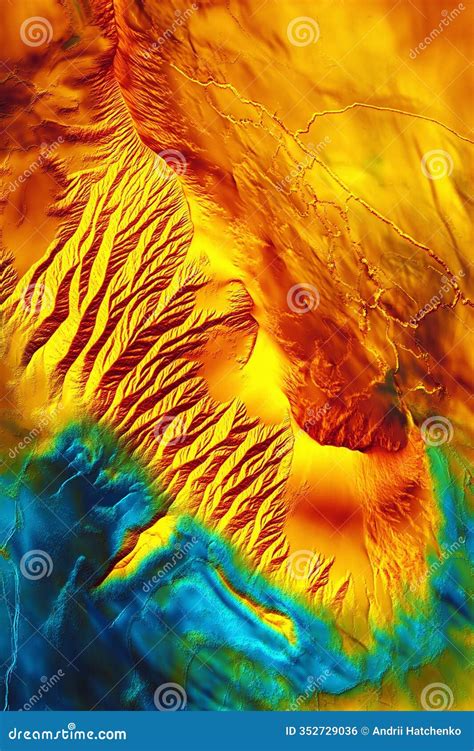 Satellite Generated Gis Map Of A Volcanic Crater With Lidar Data Rendering Elevation Gradients