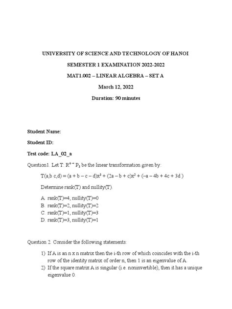 Linear Algebra Final Pdf Eigenvalues And Eigenvectors Matrix Mathematics