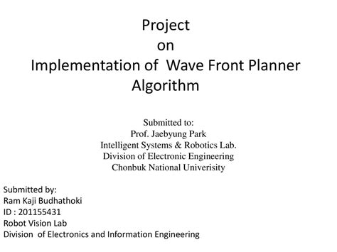 project on implementation of wave front planner algorithm ppt download