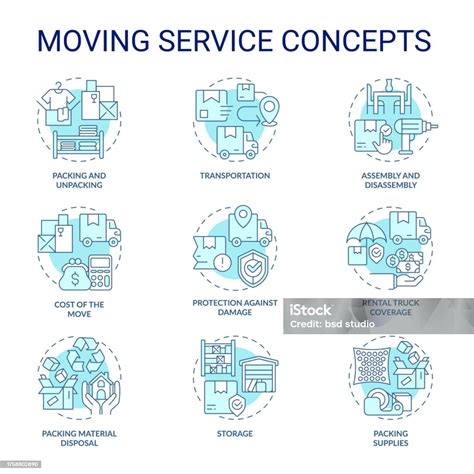 Editable Blue Line Icon Collection For Moving Service Stock Illustration Download Image Now