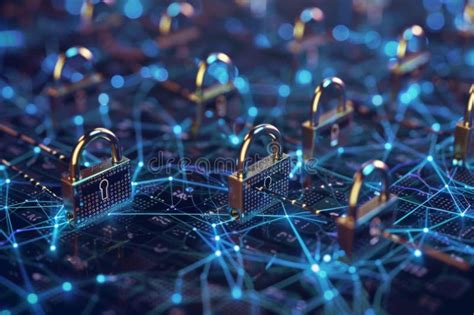 Cybersecurity Network With Locked Padlocks Stock Illustration