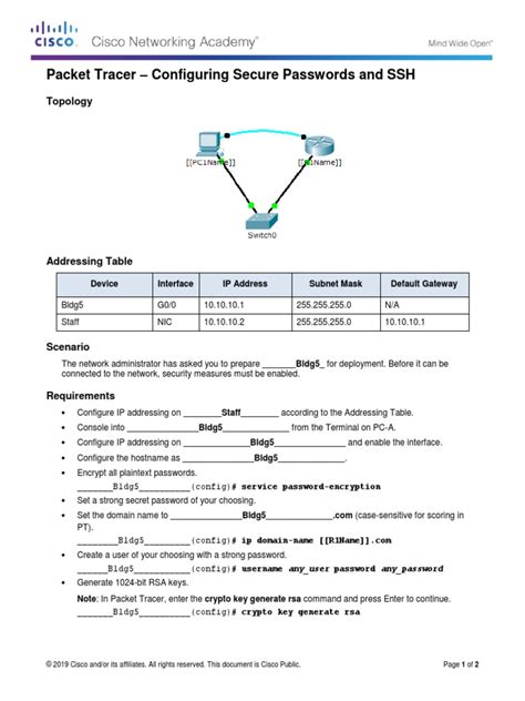11245 Packet Tracer Configuring Secure Passwords And Ssh Pdf Secure Shell Password