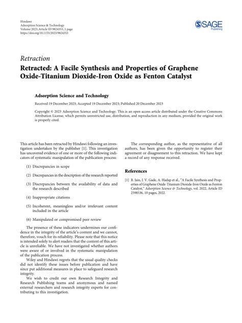 Pdf Retracted A Facile Synthesis And Properties Of Graphene Oxide Titanium Dioxide Iron Oxide
