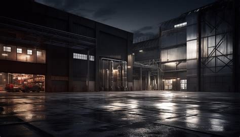 Premium Ai Image A Dark Industrial Building With A Large Factory