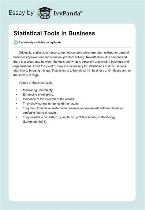 Statistical Tools In Business 283 Words Presentation Example