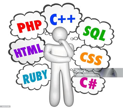 프로그래밍 언어 생각 구름 Php Html Css C 3d 일러스트 Html에 대한 스톡 사진 및 기타 이미지 Html 과학 과학자 Istock