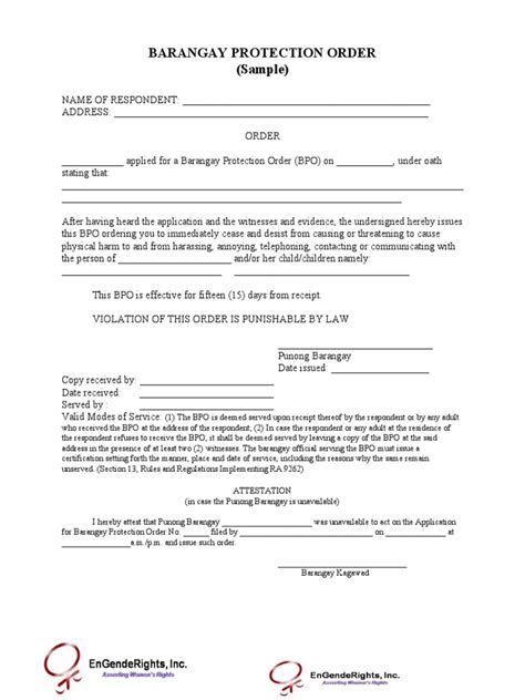 Barangay Protection Order Sample Form Pdf Justice Public Law