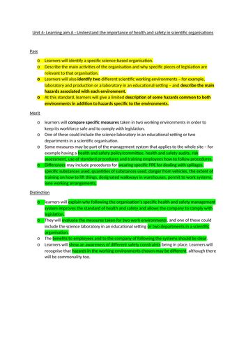 Unit 4 Learning Aim A Checklist 2016 Btec Applied Science Teaching Resources
