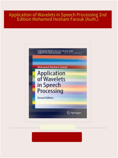 Application Of Wavelets In Speech Processing 2nd Edition Mohamed Hesham