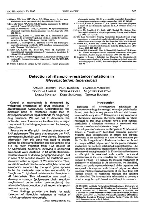 Pdf Detection Of Rifampicin Resistance Mutations In Mycobacterium Tuberculosis