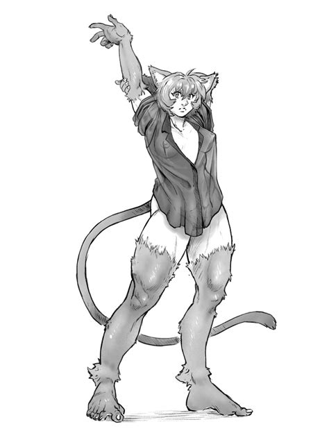 Rule 34 Almost Naked Ash Mosaic Breasts Cat Ears Cat Humanoid Cat