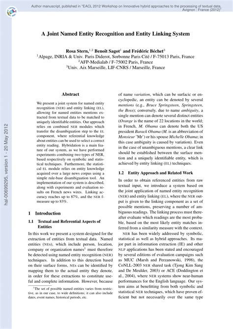 Pdf A Joint Named Entity Recognition And Entity Linking System