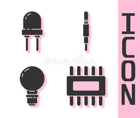 Set Processor With Microcircuits Cpu Light Emitting Diode Light Bulb With Concept Of Idea And