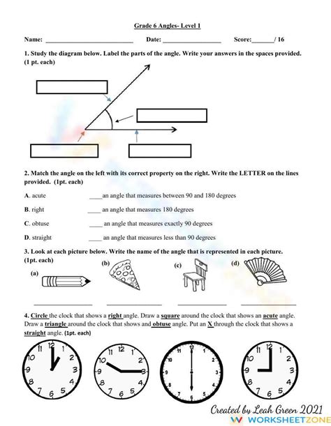 Identifying Angles Worksheet