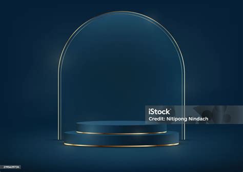 연단이 있는 진한 파란색 배경 벡터 3d 제품 디스플레이 배경입니다 벡터 일러스트 레이 션 0명에 대한 스톡 벡터 아트 및 기타 이미지 Istock