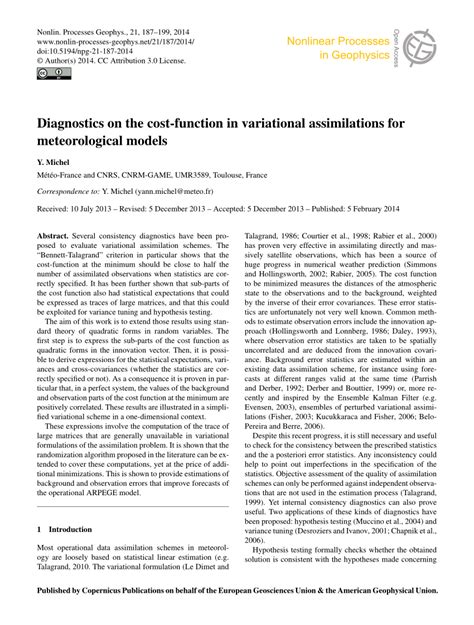 Pdf Diagnostics On The Cost Function In Variational Assimilations For Meteorological Models