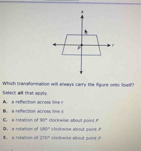 Solved Which Transformation Will Always Carry The Figure Onto Itself Select All That Apply A