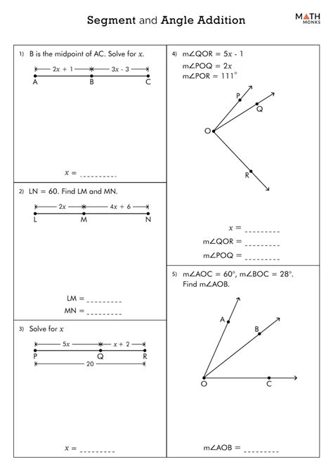 Segment Angle Addition Worksheets Math Monks