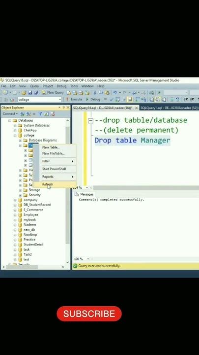 Permanent Delete Table Database Sql Sqlserver Shorts
