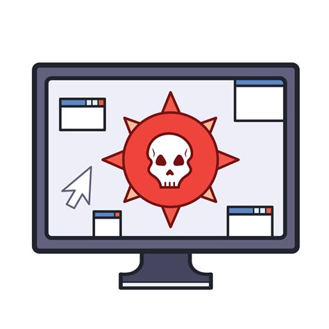 Dangerous Red Computer Virus Or Bomb With Skull And Pop Up Windows