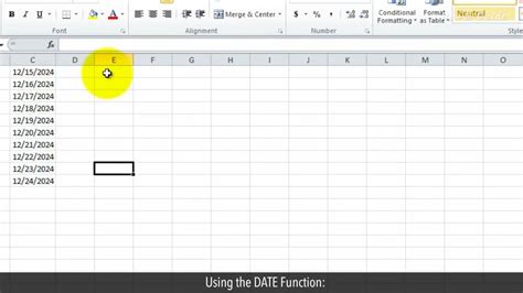 How To Create A List Of Sequential Dates In Excel Youtube