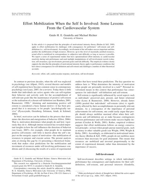 Pdf The Intensity Of Motivation When The Self Is Involved Theory And Research On Effort