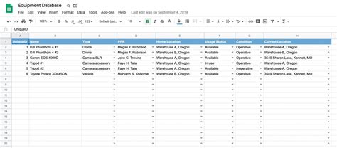 Excel Tracking Sheet Template Free Tool And Equipment Inventory