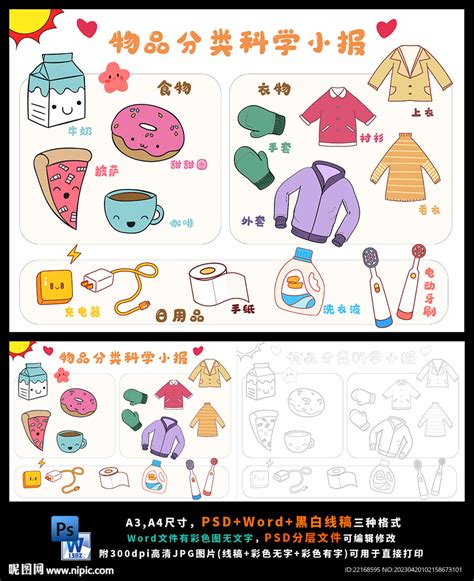 物品分类整理科学实验小报设计图 其他 广告设计 设计图库 昵图网
