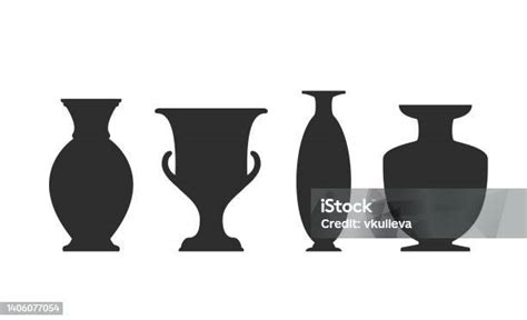 꽃병 실루엣 세트 다양한 골동품 세라믹 화병 고대 그리스 항아리와 암포레 실루엣 찰흙 그릇 도자기 벡터 일러스트레이션 개체