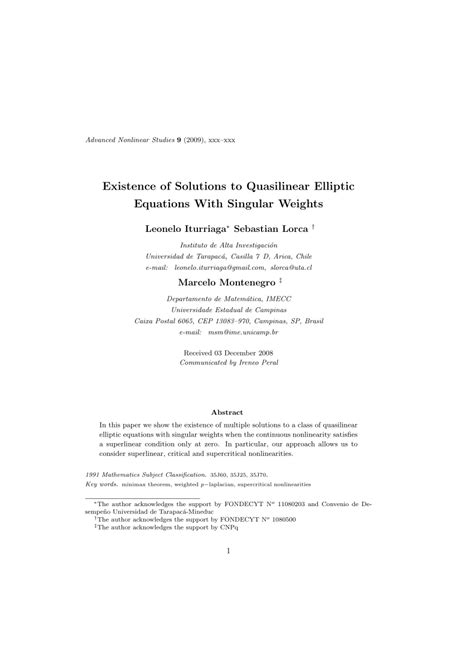 Pdf Existence Of Solutions To Quasilinear Elliptic Equations With Singular Weights