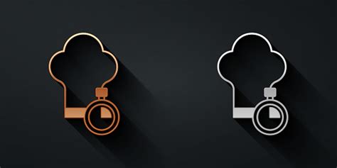 블랙 백으로 고립된 골드와 실버 셰프 모자 아이콘 요리 기호 모자를 요리합니다 긴 그림자 스타일 벡터 교통 위반 티켓에 대한 스톡 벡터 아트 및 기타 이미지 Istock