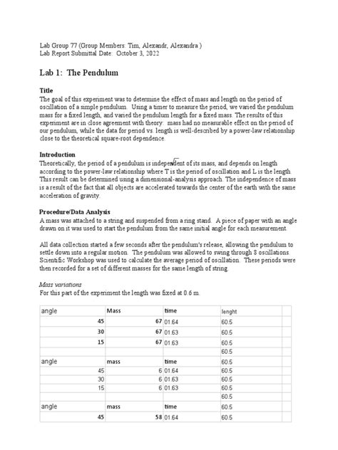 Lab Report 1 Download Free Pdf Pendulum Mass
