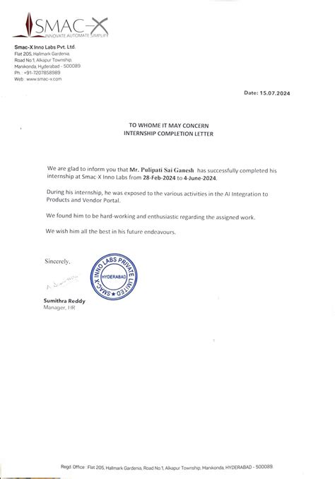 Sai Ganesh Pulipati On Linkedin Internshipcompletion Professionalgrowth Smacxpvtltd Gratitude
