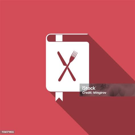 긴 그림자와 고립 된 요리 책 아이콘 요리 책 아이콘입니다 조리법 책 포크와 나이프 아이콘입니다 칼 붙이 기호입니다 레스토랑 기호입니다 벡터 일러스트 가정 생활에 대한 스톡