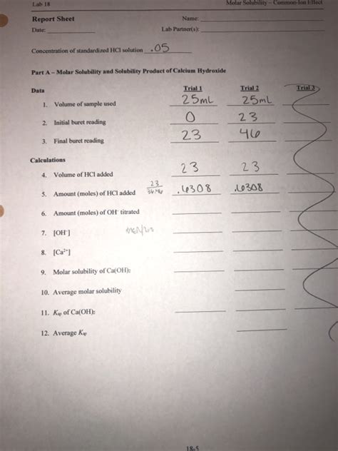 Solved Lab 18 Report Sheet Date Molar Solubility Common Lon Chegg Com