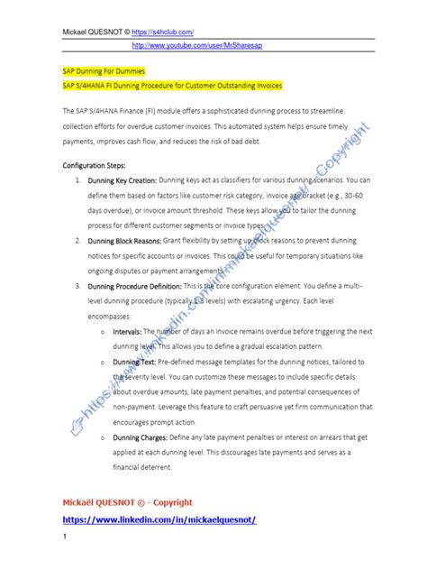 Dunning Procedure In Sap S4hana Pdf Invoice Copyright