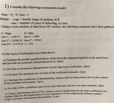 Solved 1 Consider The Following Econometric Model Wage Bo Chegg Com