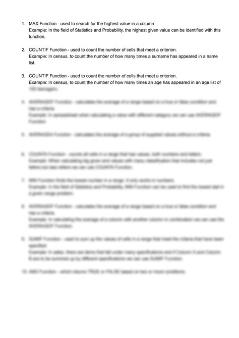 Solution Spreadsheet Functions And Examples Incomplete Studypool