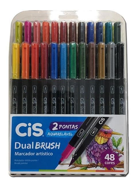 Cis Dual Brush C 48 Cores Aquarelável Kit Marcador Parcelamento Sem