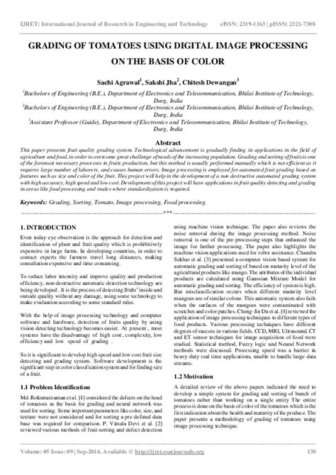 Pdf Grading Of Tomatoes Using Digital Image Processing On The Basis Of Color